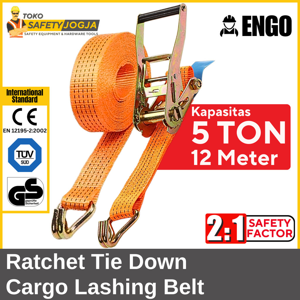 Ratchet Tie Down Cargo Lashing Belt 5ton x 12meter ENGO 2:1 Safety ...