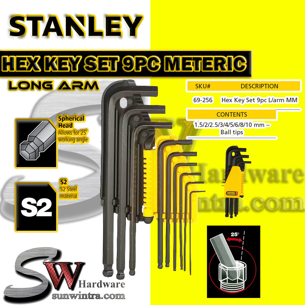 Stanley 9PC BALL POINT HEX KEY SET - LONG ARM #69-256 | Shopee Malaysia