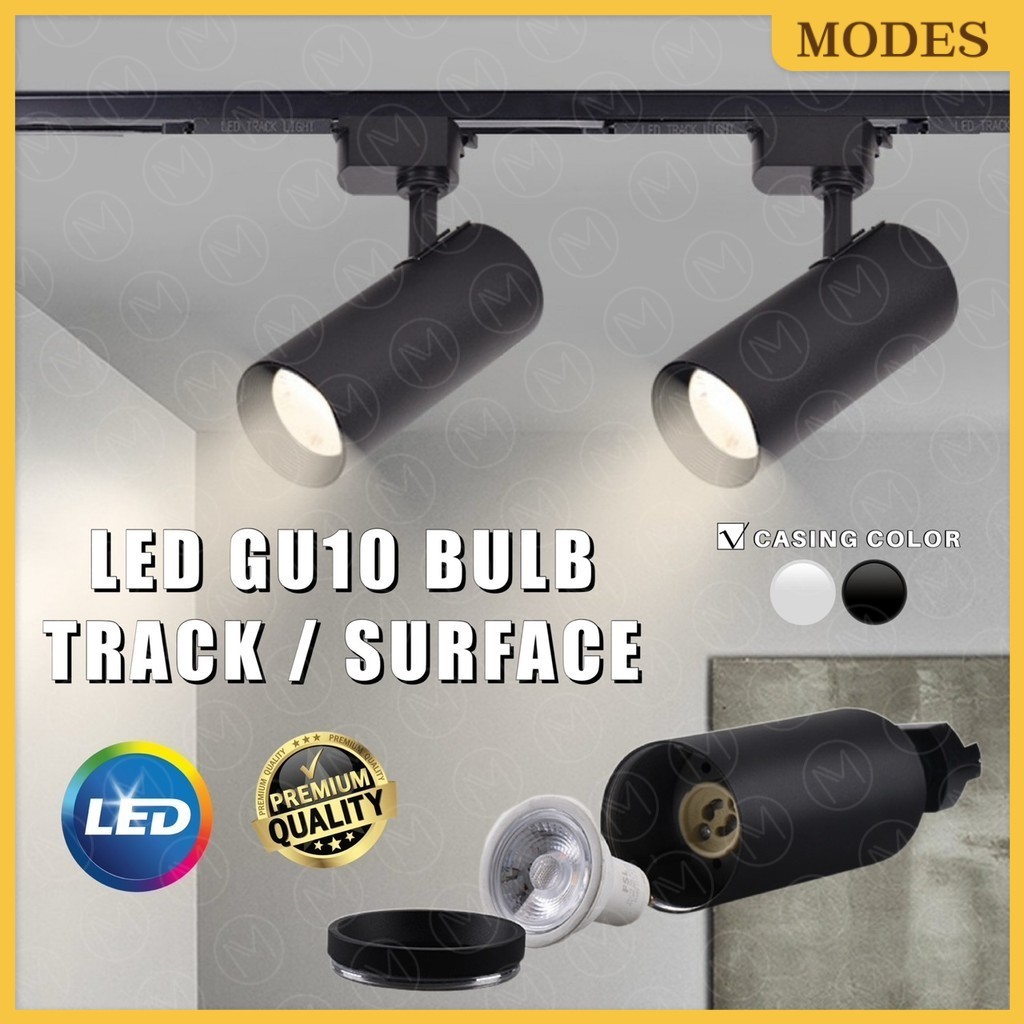 LED TRACK CASING GU10 BULB WHITE / BLACK HOUSING ANGLE ADJUSTABLE 90 UP ...