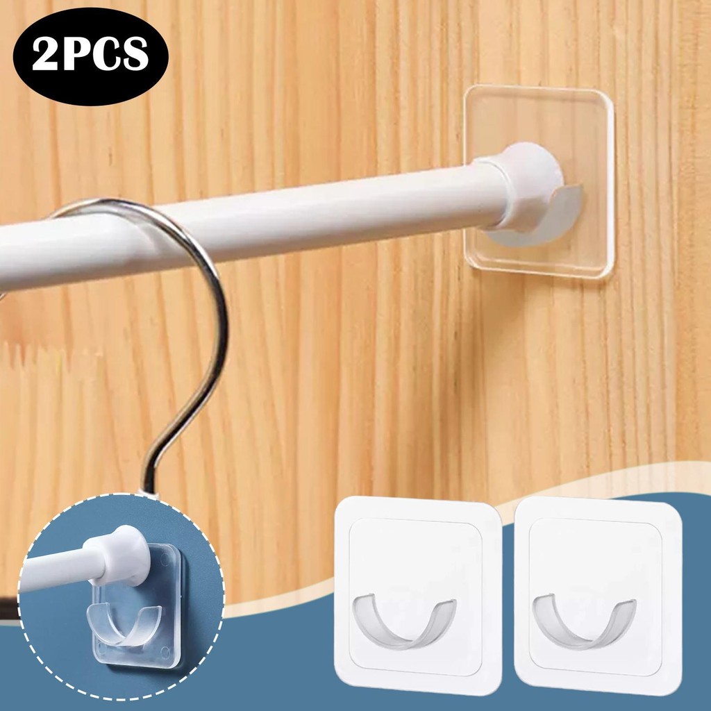 Adhesive Rod Clip Drill-free Curtain Rod Holder Bracket Curtain Rod ...