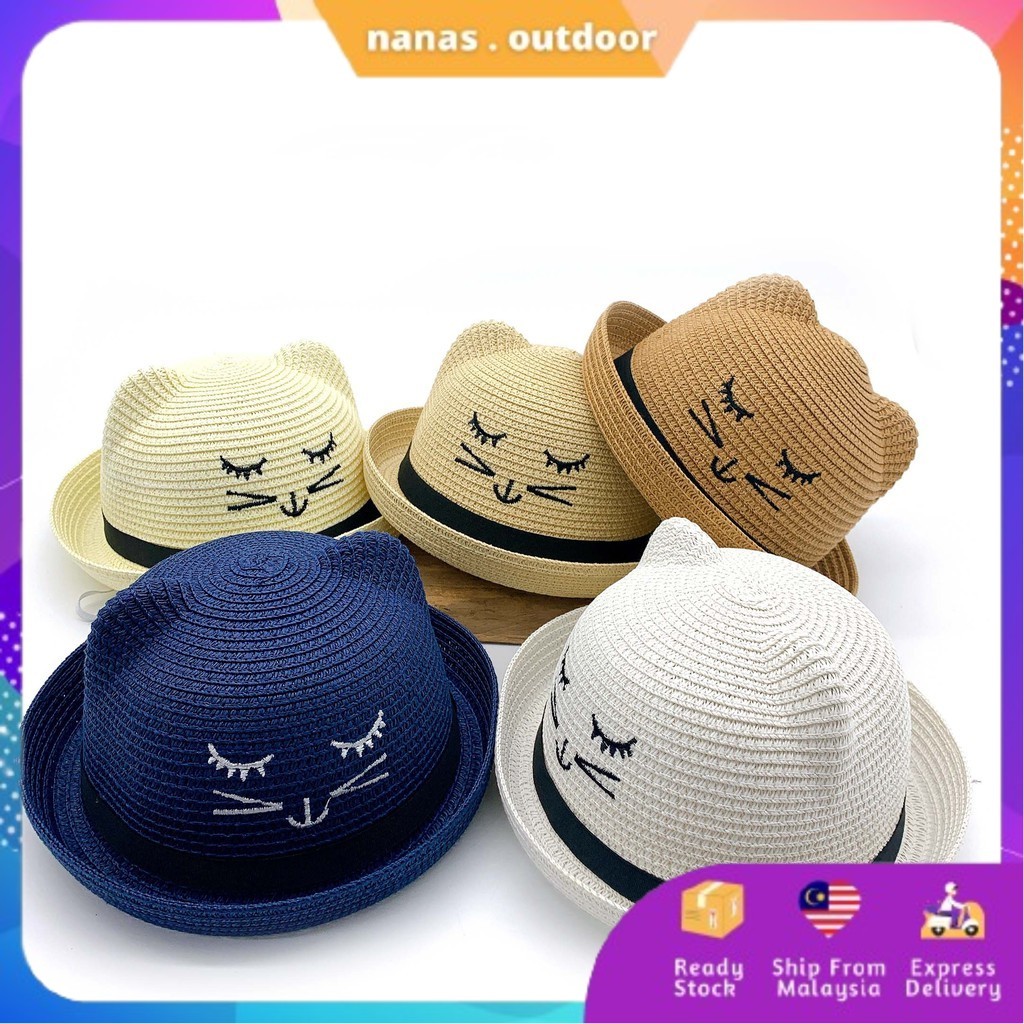 ☀️ Nanas [MEOW MEOW] TOPI PANTAI BUDAK/ KIDS HATS BEACH HAT/ STRAW HAT ...