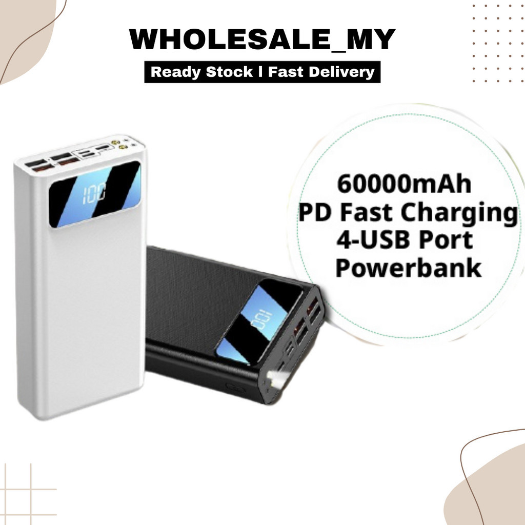[60000mAh Powerbank] 4-USB Port PD Fast Charging LED Digital Display ...