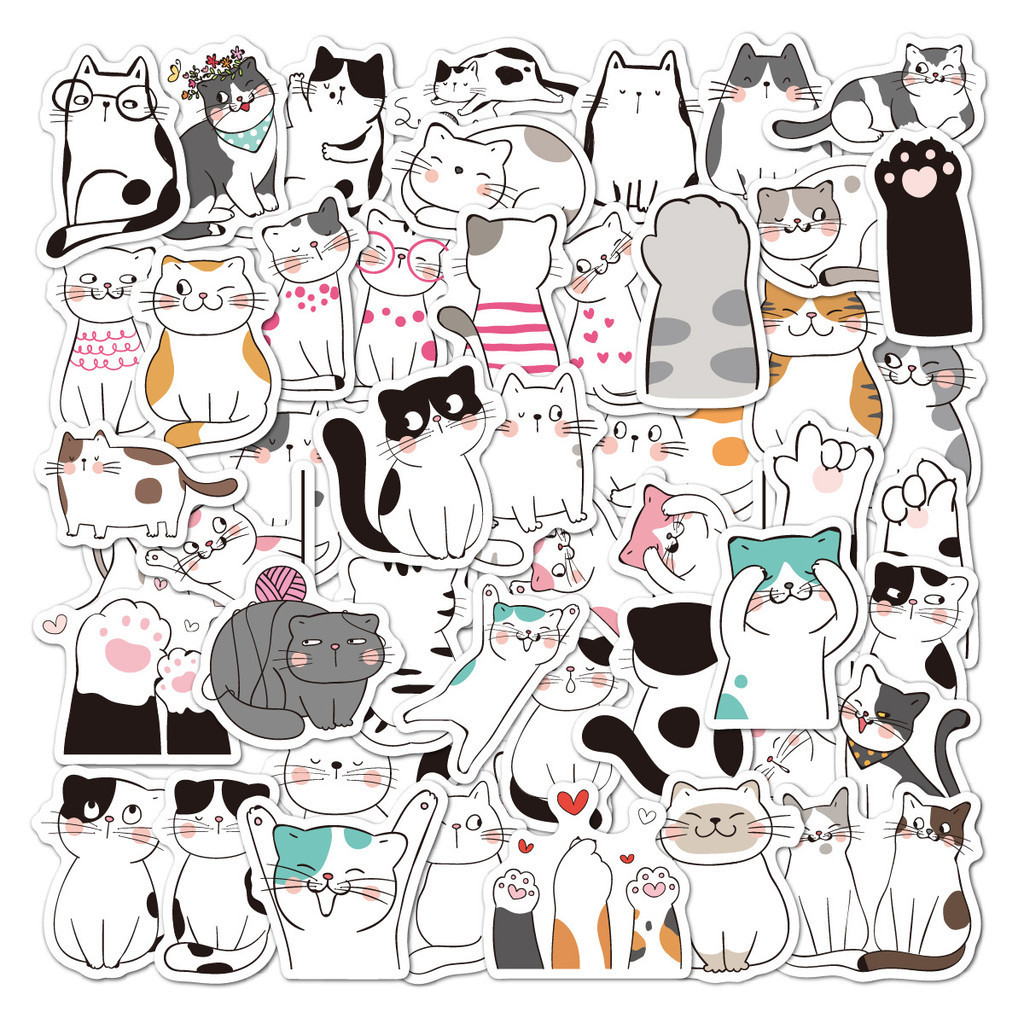 50 pcs Cute Little Kitty Cats Cartoon Waterproof PVC Stickers (2 ...