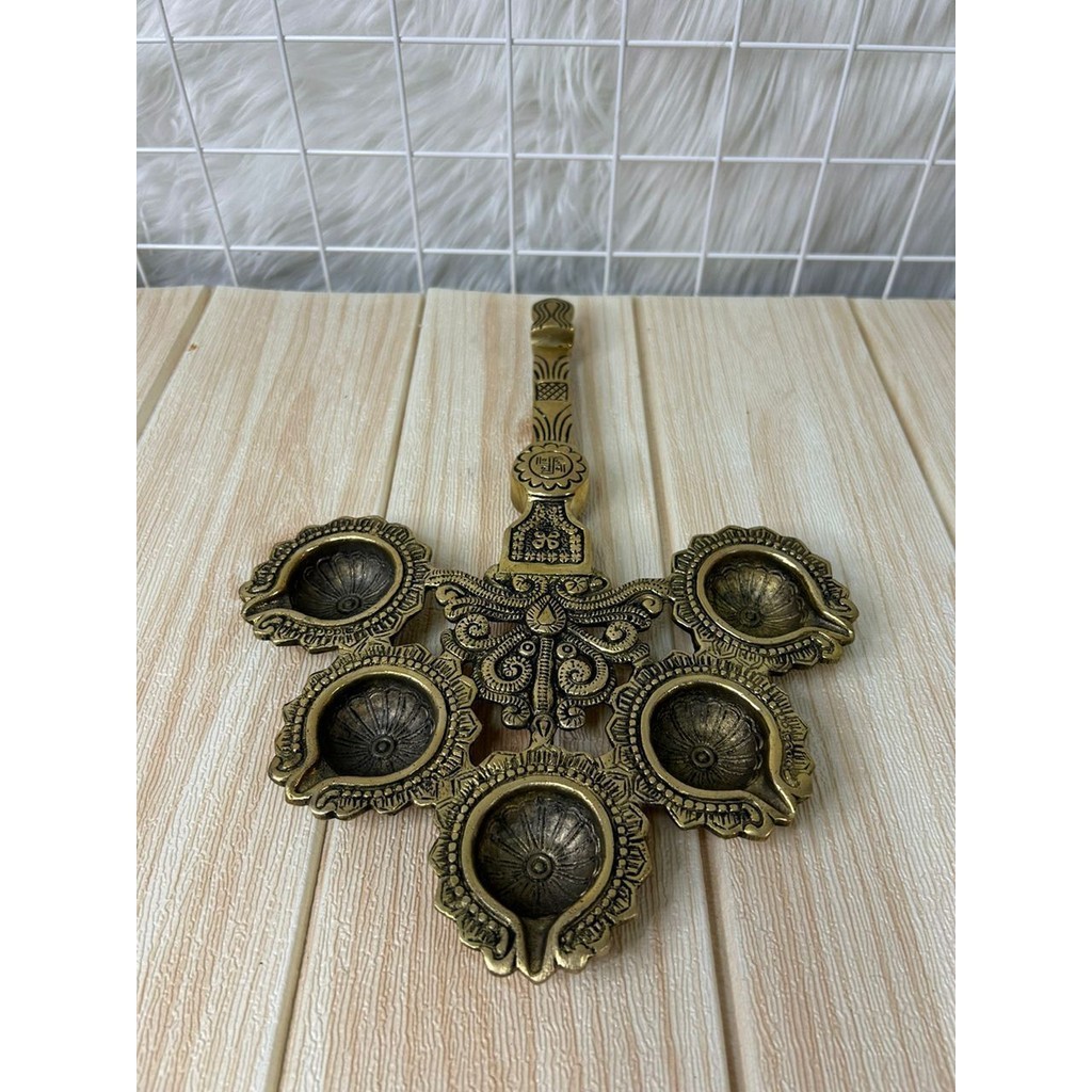 BR12- Brass Pancha Aarathi for Pooja | Shopee Malaysia