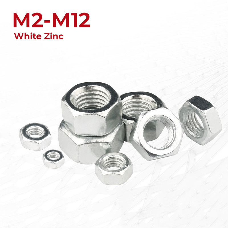 White Zinc Carbon Steel Hex Nut M2 M2.5 M3 M3.5 M4 M5 M6 M8 M10 M12 Hexagon Nuts Locking Hexagon ...