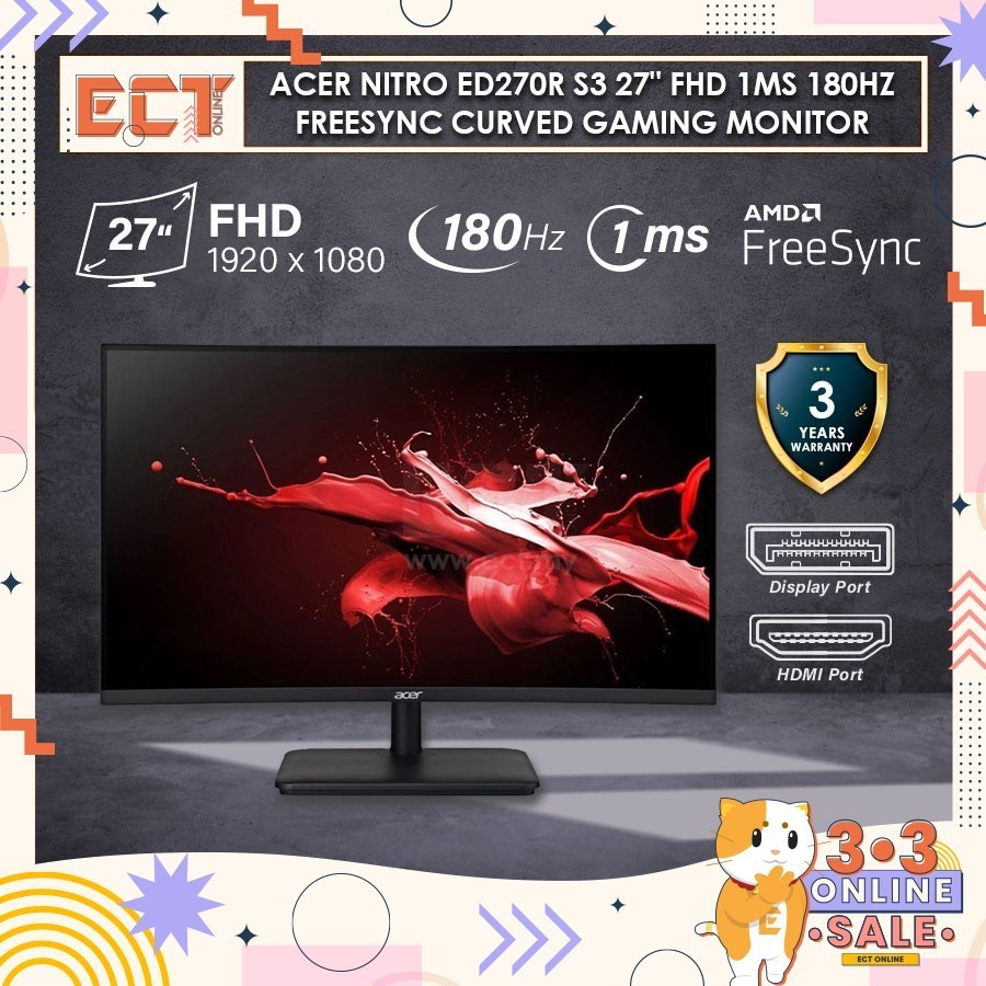 Acer Nitro ED270R S3 27" FHD (1920 x 1080) 1ms 180Hz Freesync Curved ...