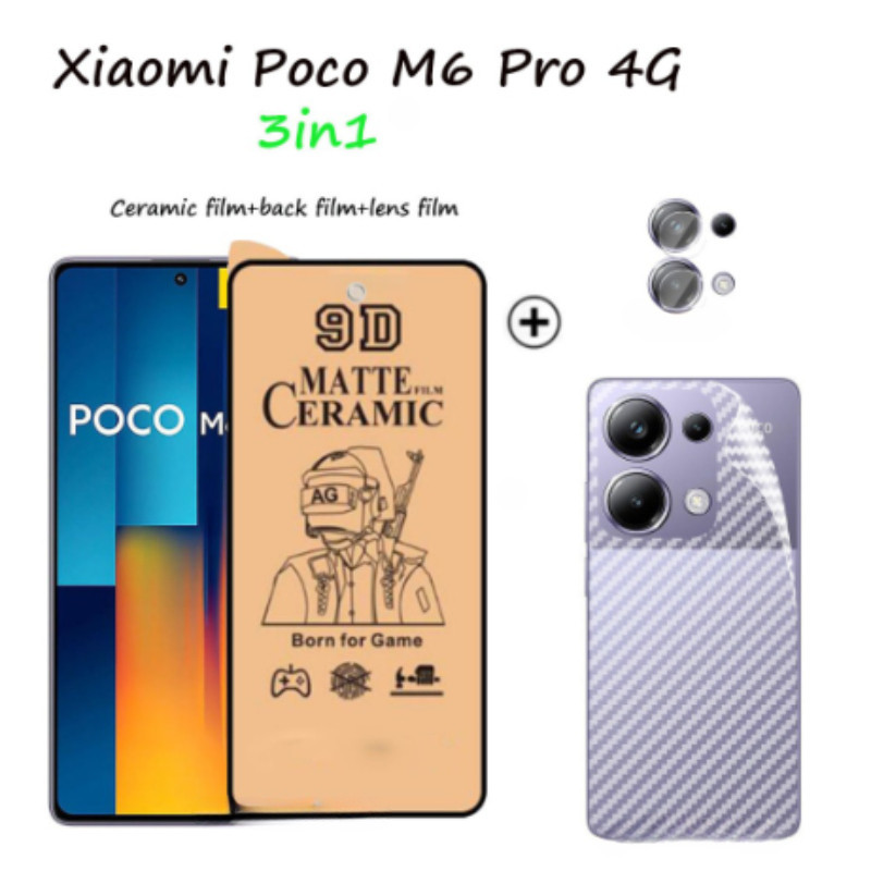 3 in 1 Poco M6 Pro 5G Full Cover Ceramic Tempered Glass for Xiaomi Poco X6 Pro 5G X5 X4 X3 Pro ...