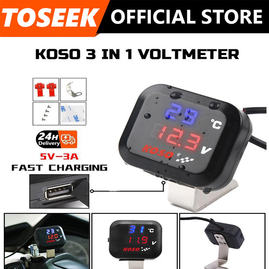 3 in 1 Voltmeter Thermometer KOSO 12V Digital Led Display With Fast ...