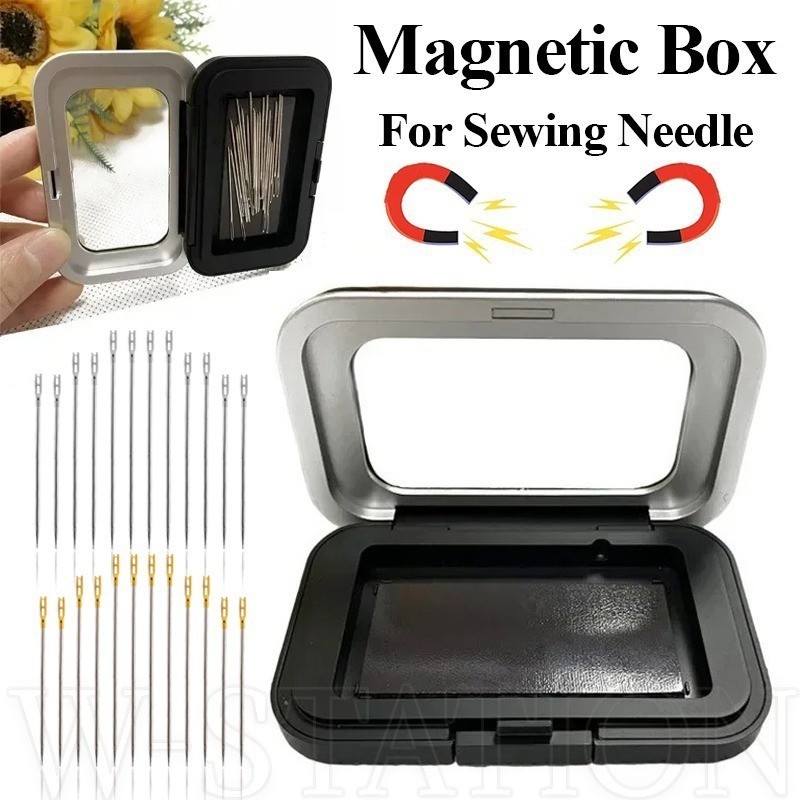 Magnet Sewing Needles Holder - Portable Black Rectangle Needle Case ...