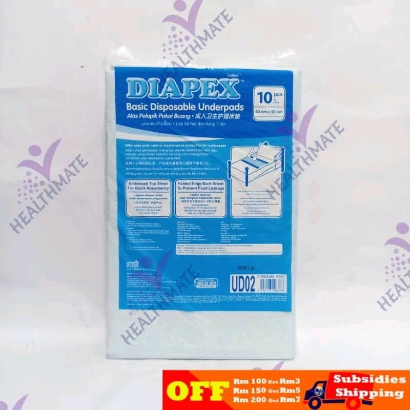 Diapex Basic Disposable Underpads 10 PCS - (60CM x 90CM) | Shopee Malaysia