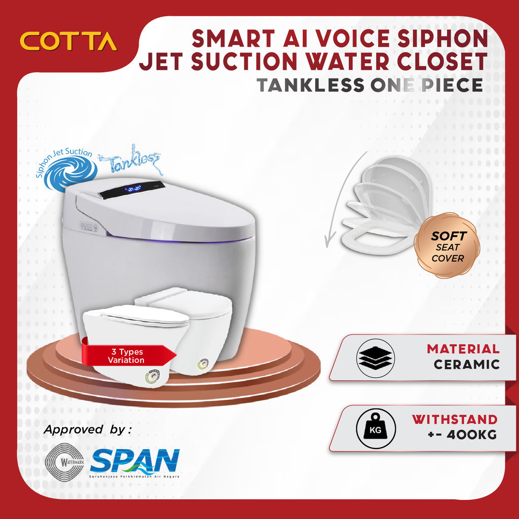 COTTA Berza Bonis Barny Tankless Siphonic Water Closet Heavy Duty Seat Cover Wash Down Closet ...