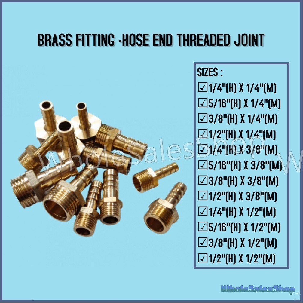 BRASS FITTING -HOSE END THREADED JOINT MALE TAIL BARB HOSE CONNECTOR ...