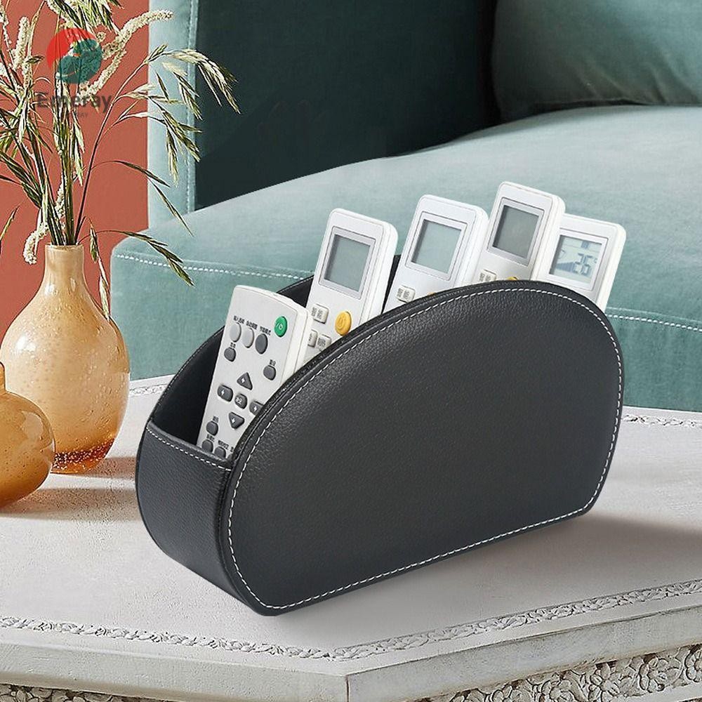 EMERAY Remote Control Storage Box, Five Grids PU Leather Desktop ...