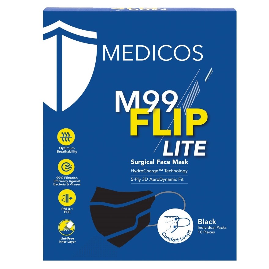 MEDICOS M99 Flip Lite Surgical Face Mask (Black) 10s | Shopee Malaysia