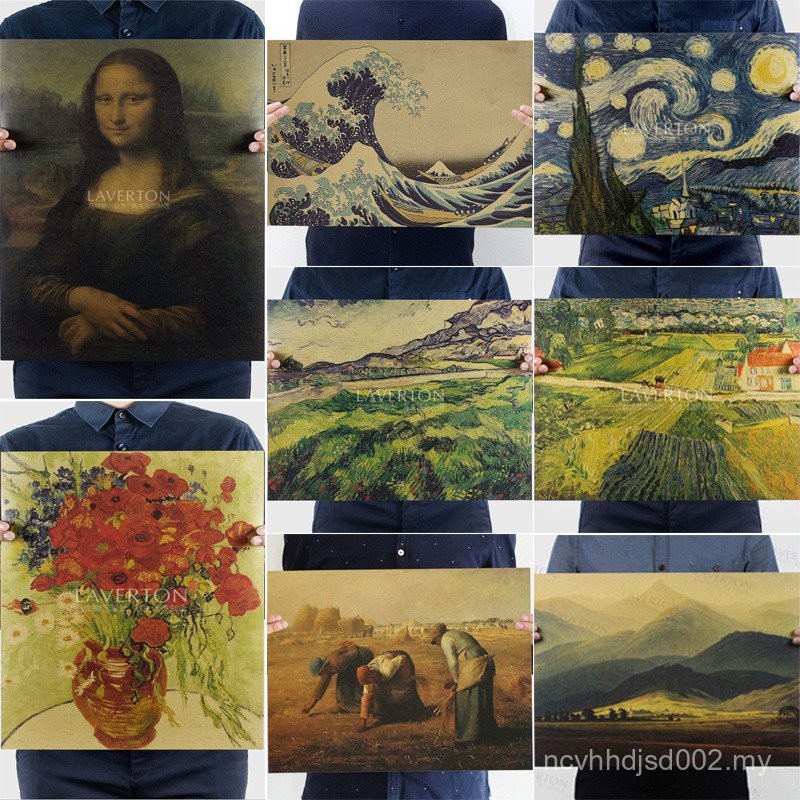 Van Gogh Monet Lukisan Minyak Retro sastera Kraft Paper aksesori Poster ...