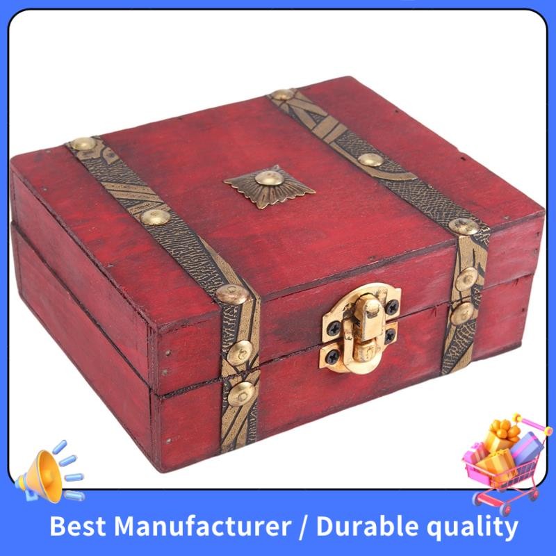 【NEW】Vintage Wooden Treasure Chest Storage Box Lock Organizer Case ...