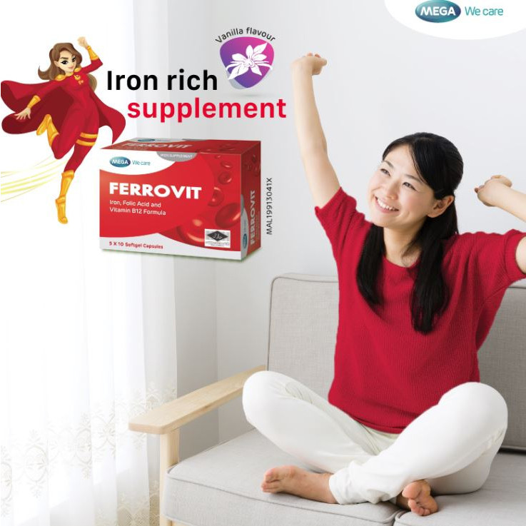Ferrovit Iron Folic Acid And Vit B12 Formula ( 5 x 10 Capsules / 1Box ...