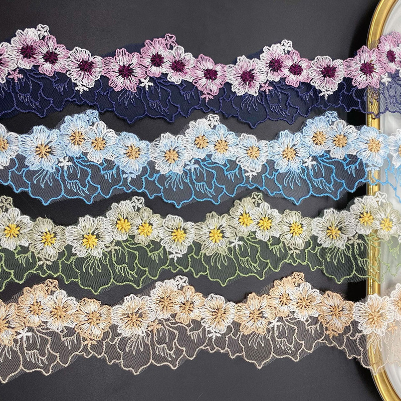 1 meter Multicolor embroidery lace baju border Lace Corded renda lace ...