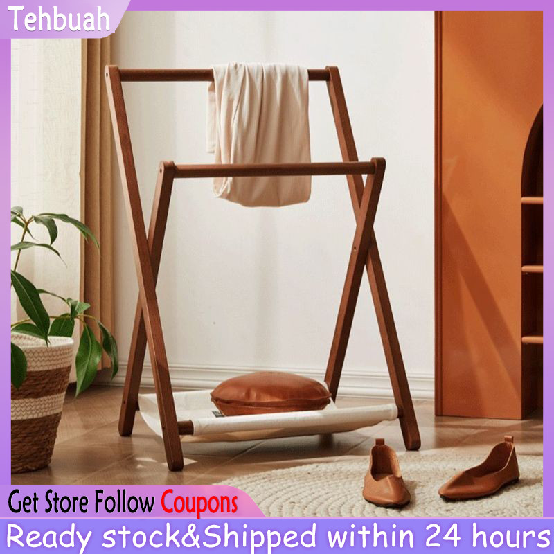 Bedside Coat Rack Standing Foldable Solid Wood Drying Hanging Rack ...