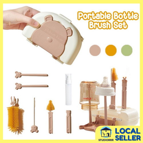 7-IN-1 Bear Style Baby Milk Bottle Feeding Sponge Brush Portable Sponge ...