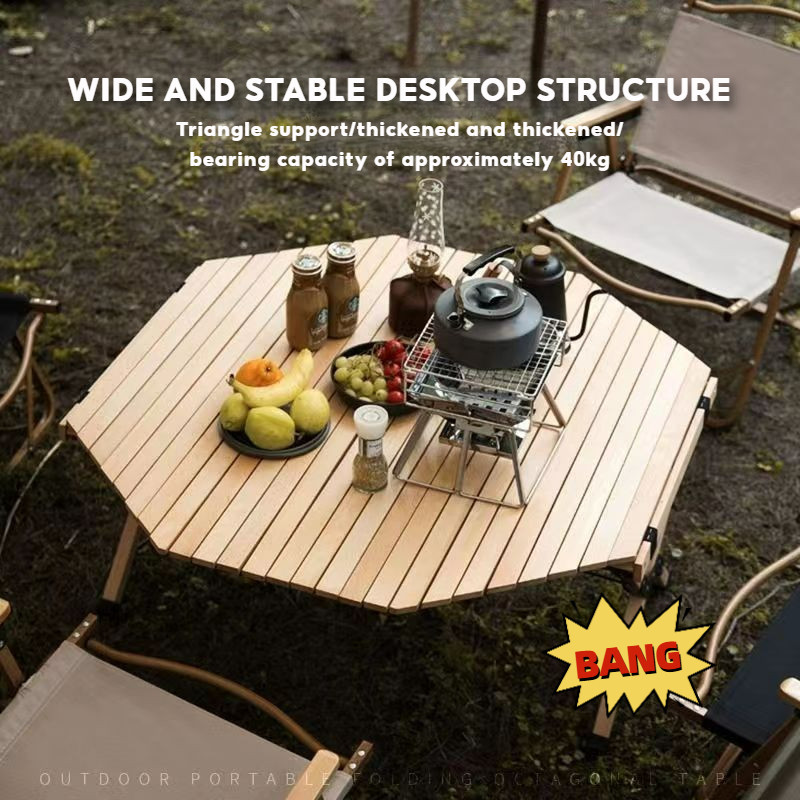 Solid Wood Table Foldable Round Camping Table Stall Portable Extra ...
