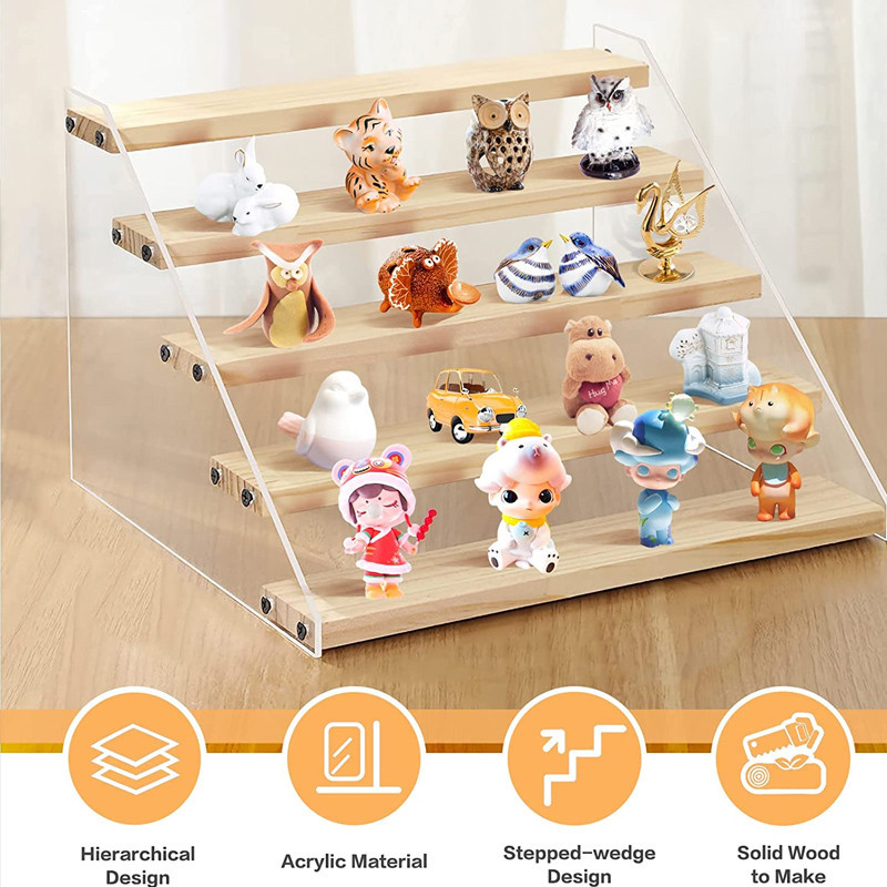 Multi-Layer Acrylic Wooden Display Rack Stand Figure Shelf Transparent ...