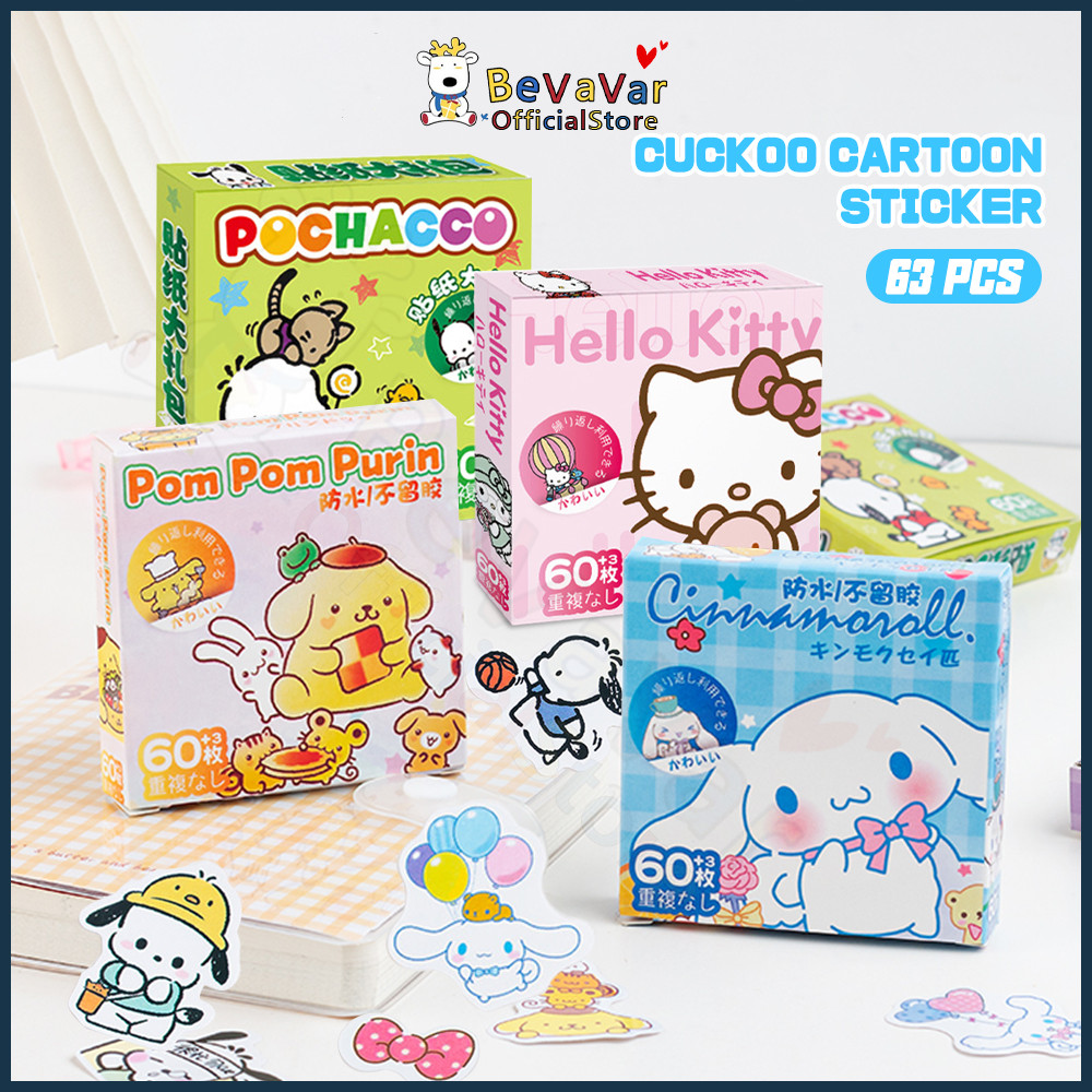 BEVAVAR 63Pcs/Box Sanrio Sticker Box Set Decoration Sticker Waterproof ...
