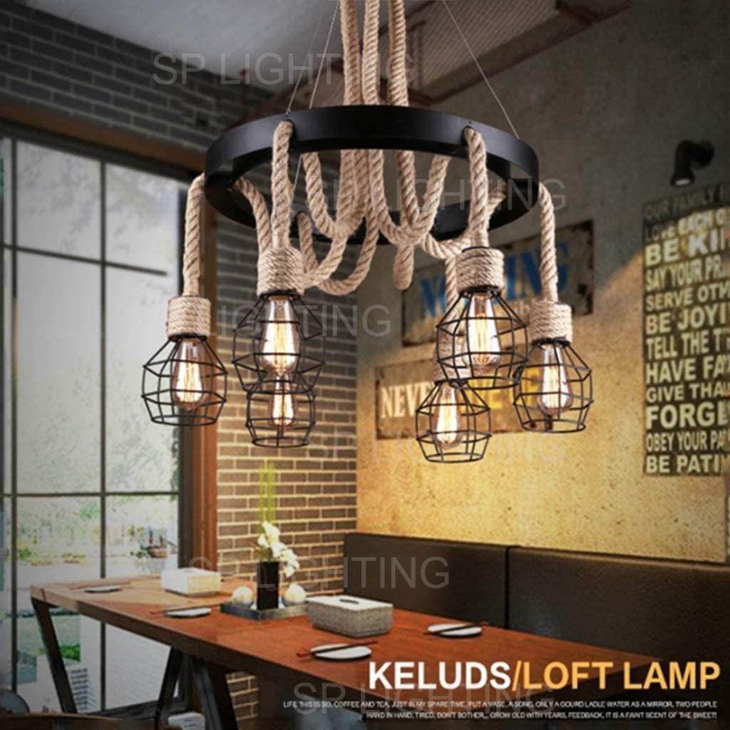 Industrial Metal Hemp Rope Dining Pendant Light Pendant Lamp Decoration ...