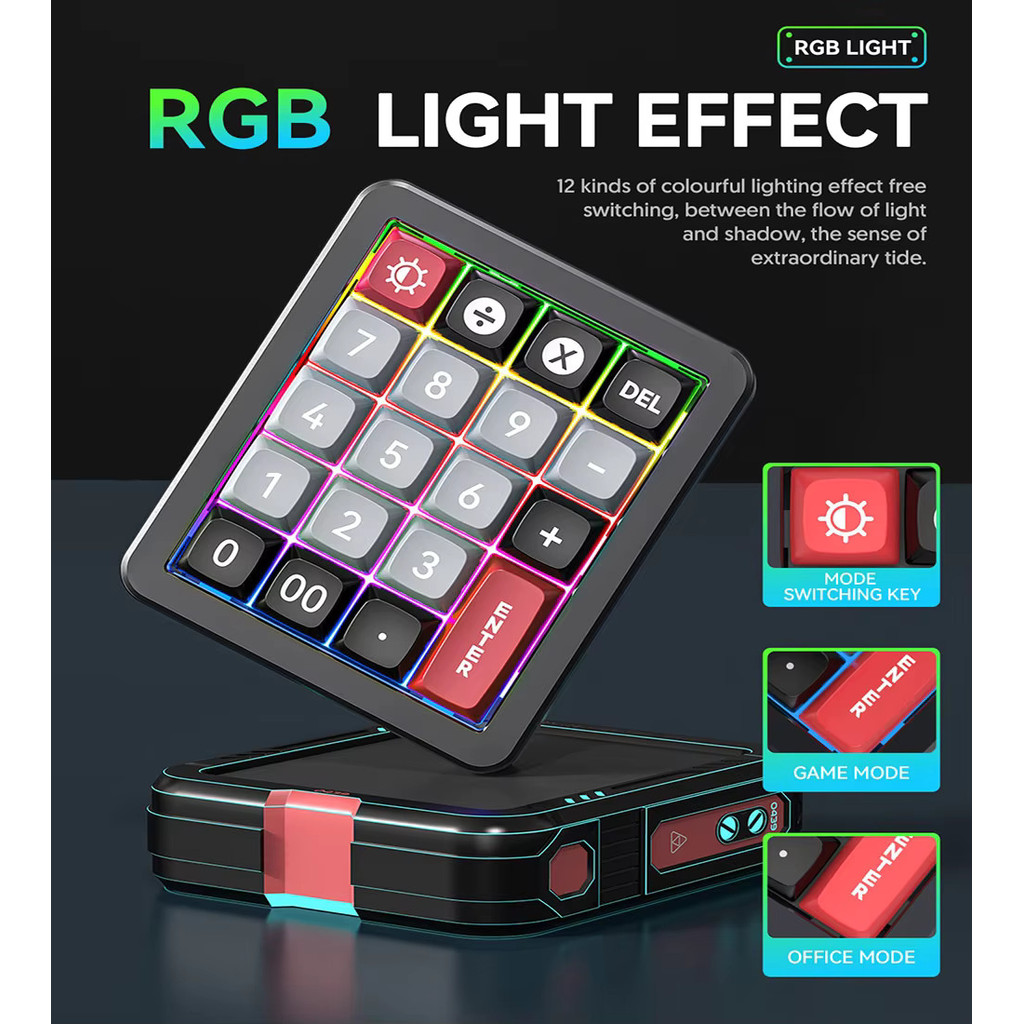RGB Backlight Aluminum Mechanical Numeric Keyboard 19 Keys Hot ...