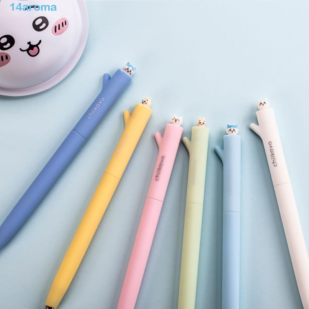 AROMA 6pcs/set Chiikawa Gel Pen, Soft Grip Black Ink Hachiware Rotate ...