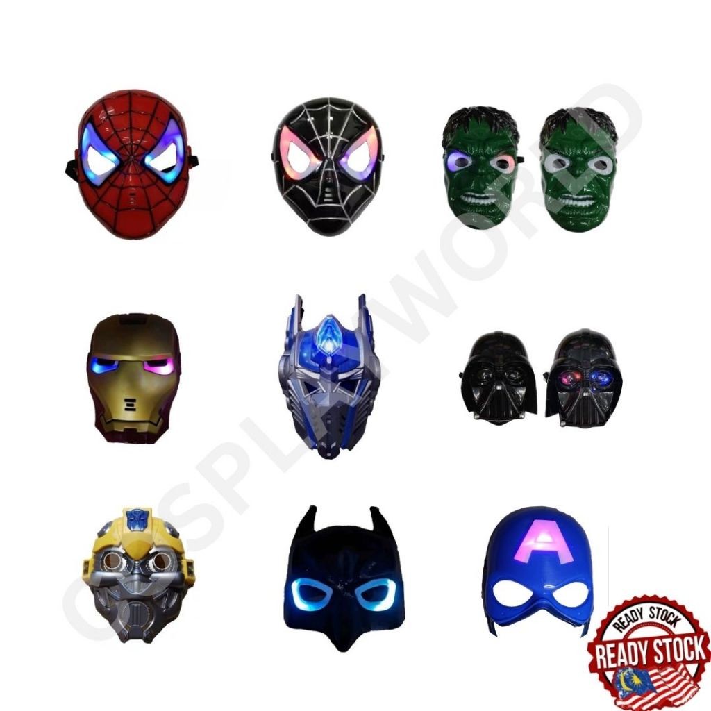 Cosplayworld Superhero Halloween Mask LED & Non-Led Batman Hulk Ironman ...