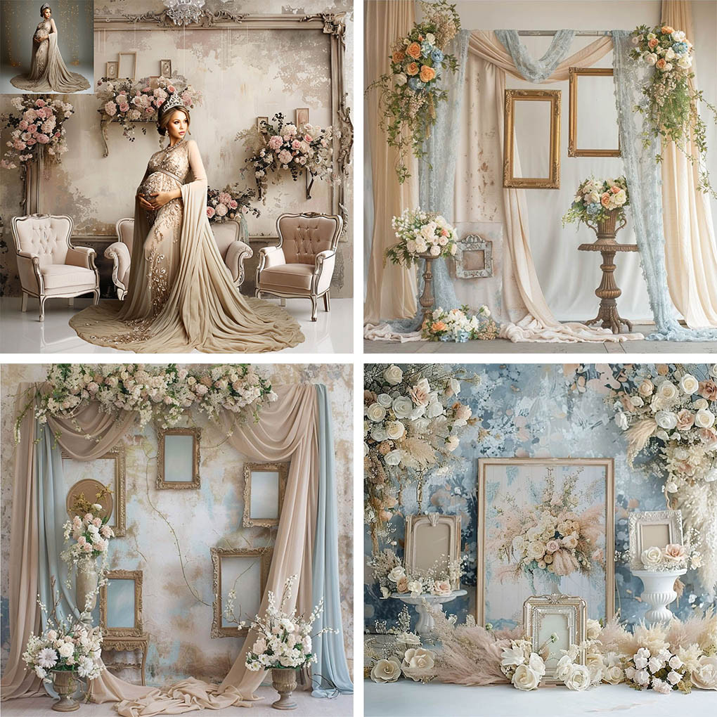 NEW Romantic Vintage Frame Wall Backdrops Boho Floral Curtain Valentine ...