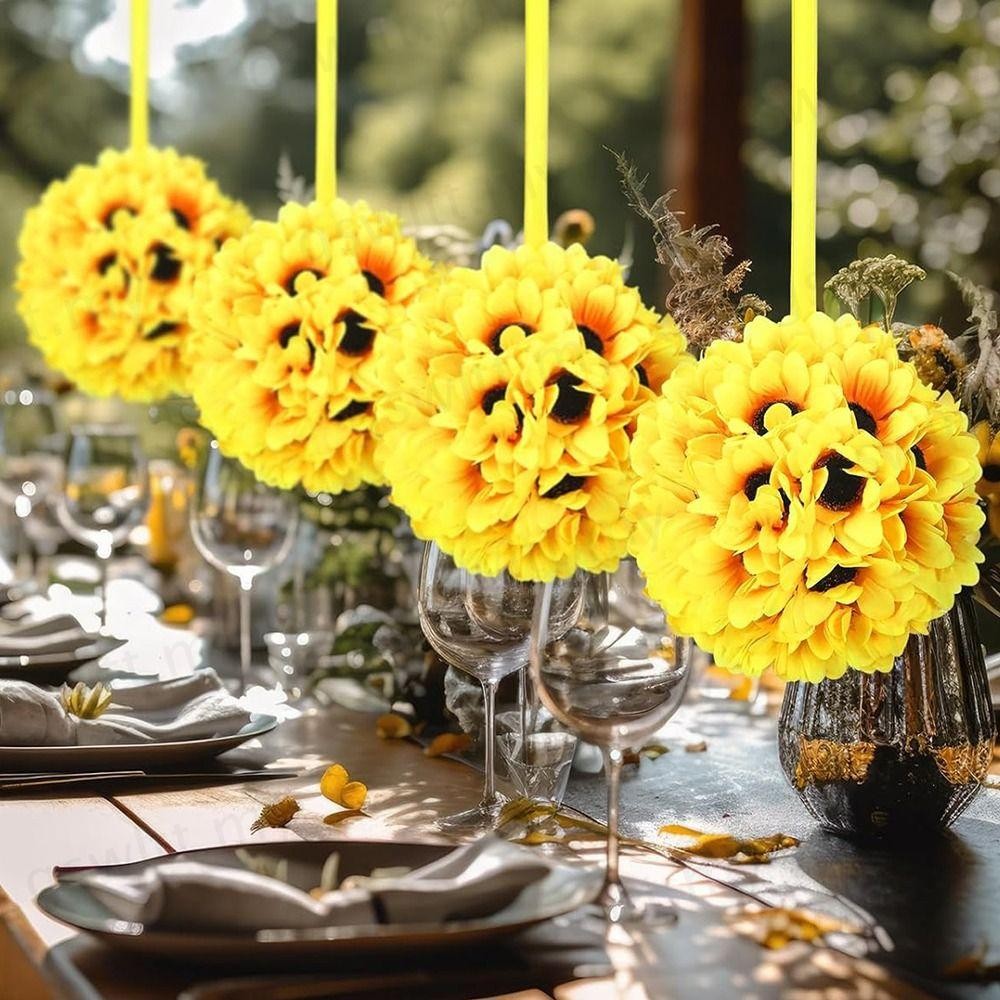 GSWLTT 3.54-9.45in Sunflower Party Decorations, Foam Silk fabric Round ...