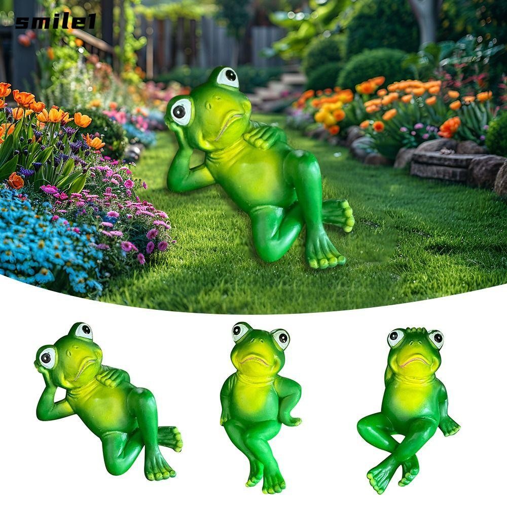 SMILE Frog Figurine Statue, Yard Art Simulation Resin Frog Sculptures ...
