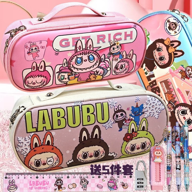 Beg pensel LABUBU pelajar besar, kotak alat tulis besar yang cantik ...