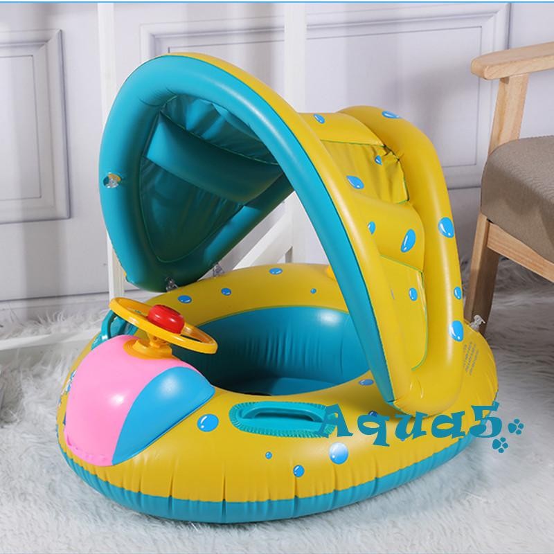 Aqua5-Baby Swimming Ring Cute Inflatable Pool Float with Canopy and ...