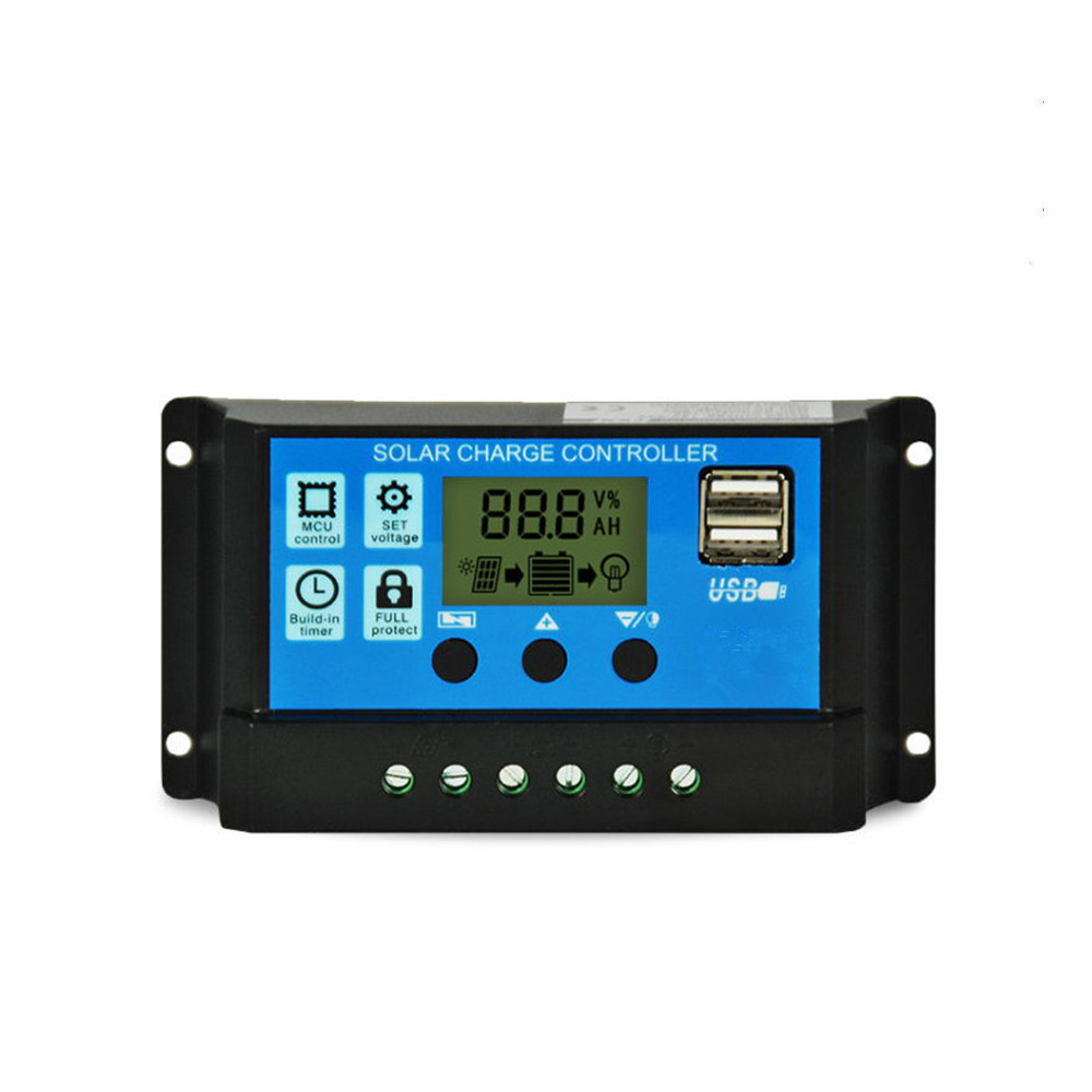 12V/24V Solar Controller 10A 20A 30A LCD Charge/Discharge Controller Dual USB Ports Timer ...