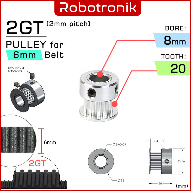 2GT Pulley & Belt (6mm Width) 3D Printer CNC Gear Timing Drive Belt ...