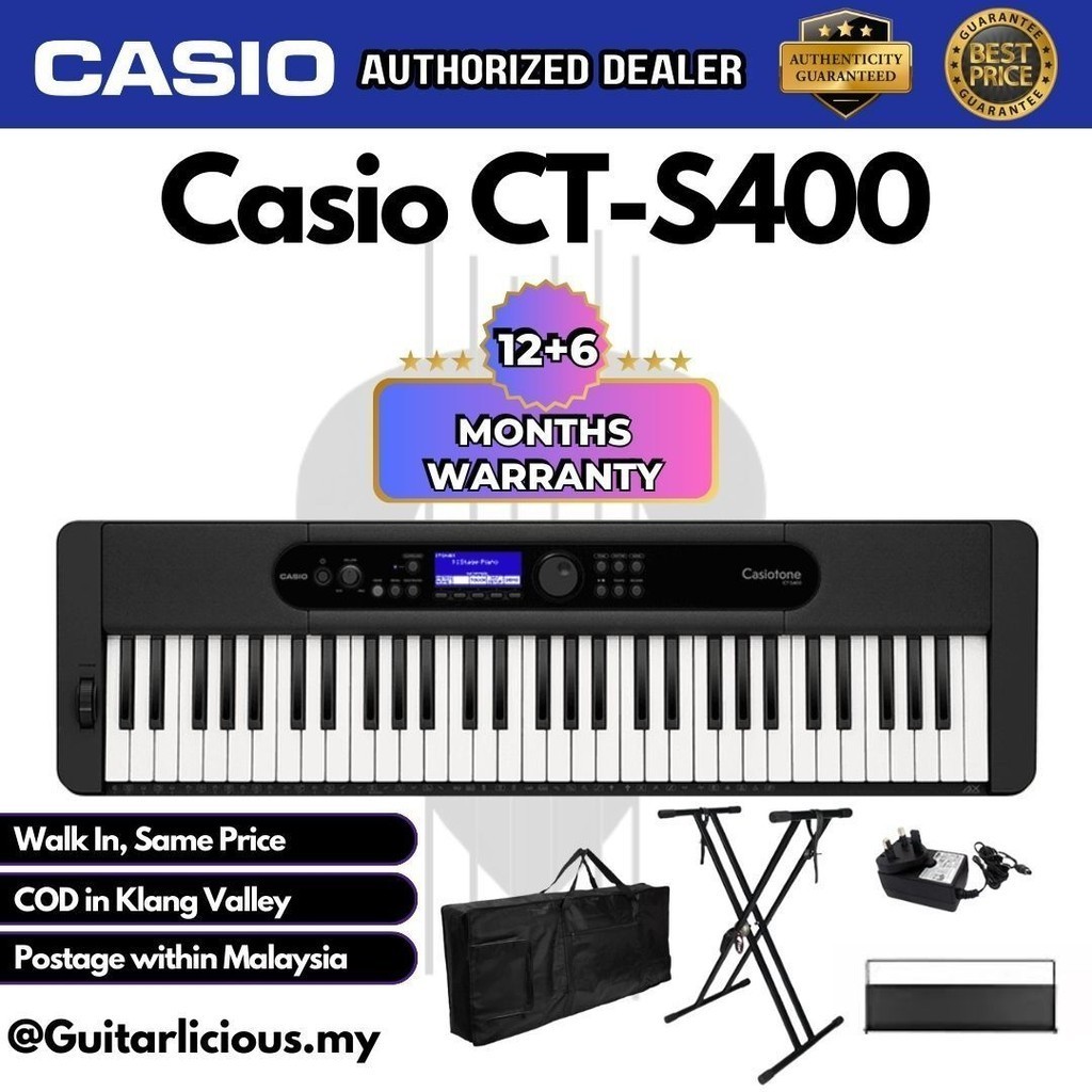 CASIO Casiotone CT-S400 61-Keys Ultra Portable Arranger Keyboard Bundle Set (CTS 400 / CTS400 ...