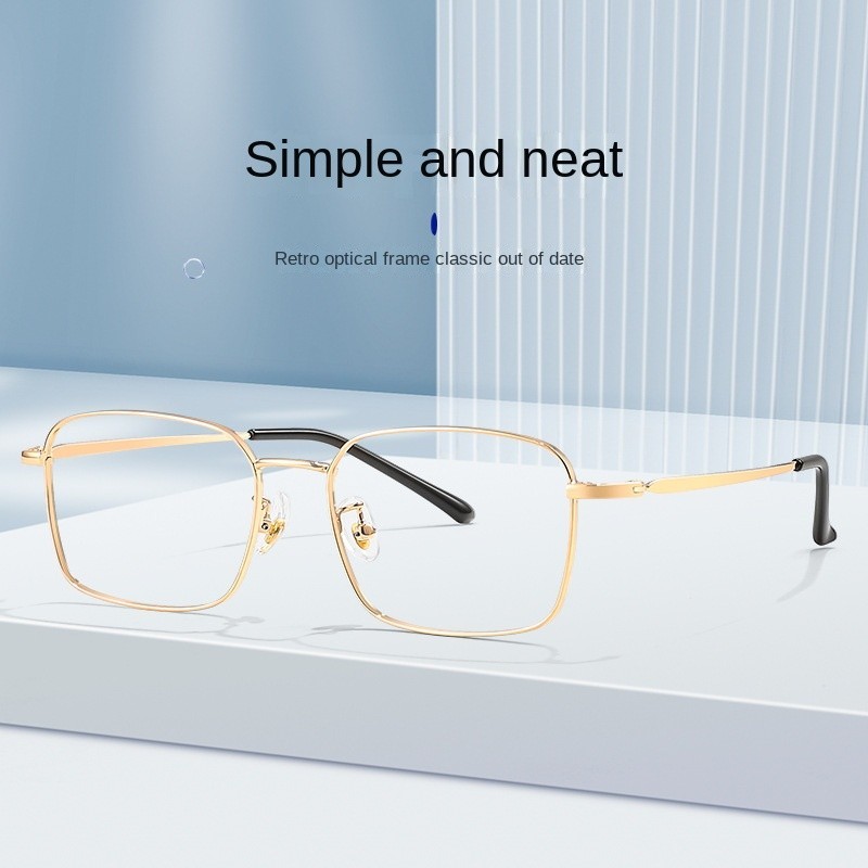 Gold wire glasses for men's anti blue light flat lenses, non-magnetic titanium glasses, square ...