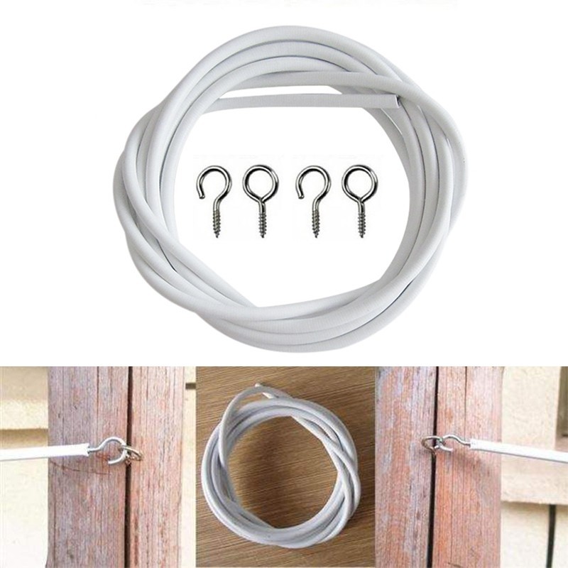White Curtain Wire with Hooks Adjustable Length Wire Springs Curtain ...
