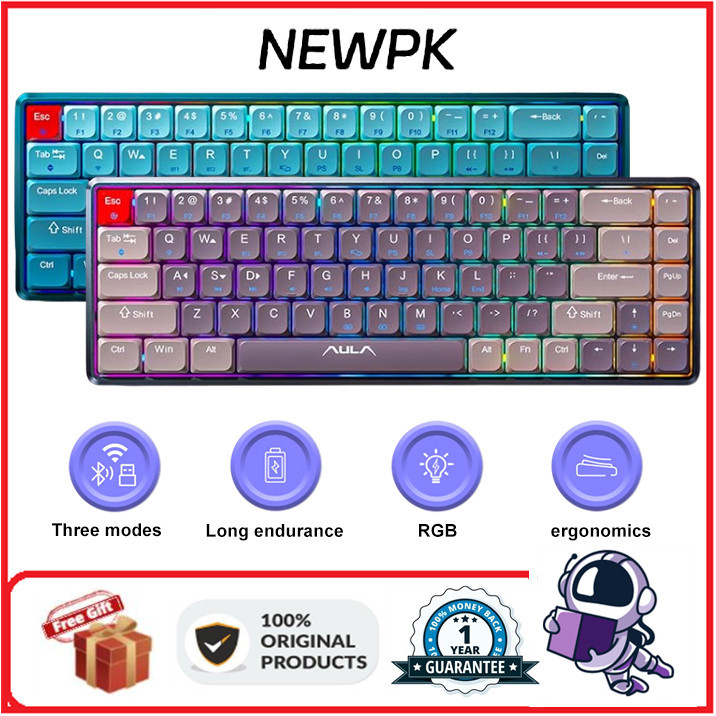 AULA h68 wireless mechanical keyboard three mode RGB ultra long working time | Shopee Malaysia