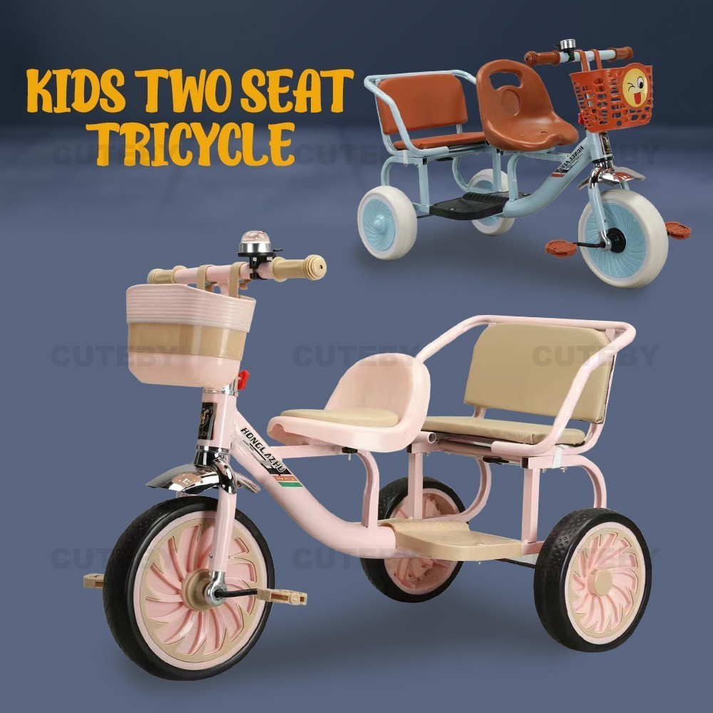 Baby Stroller Children Double Outdoor Kids Two Seater Tricycle Basikal ...