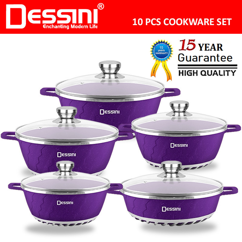 DESSINI ITALY 10 Pcs Casserole Die Cast Aluminium Non Stick Shallow Pot ...