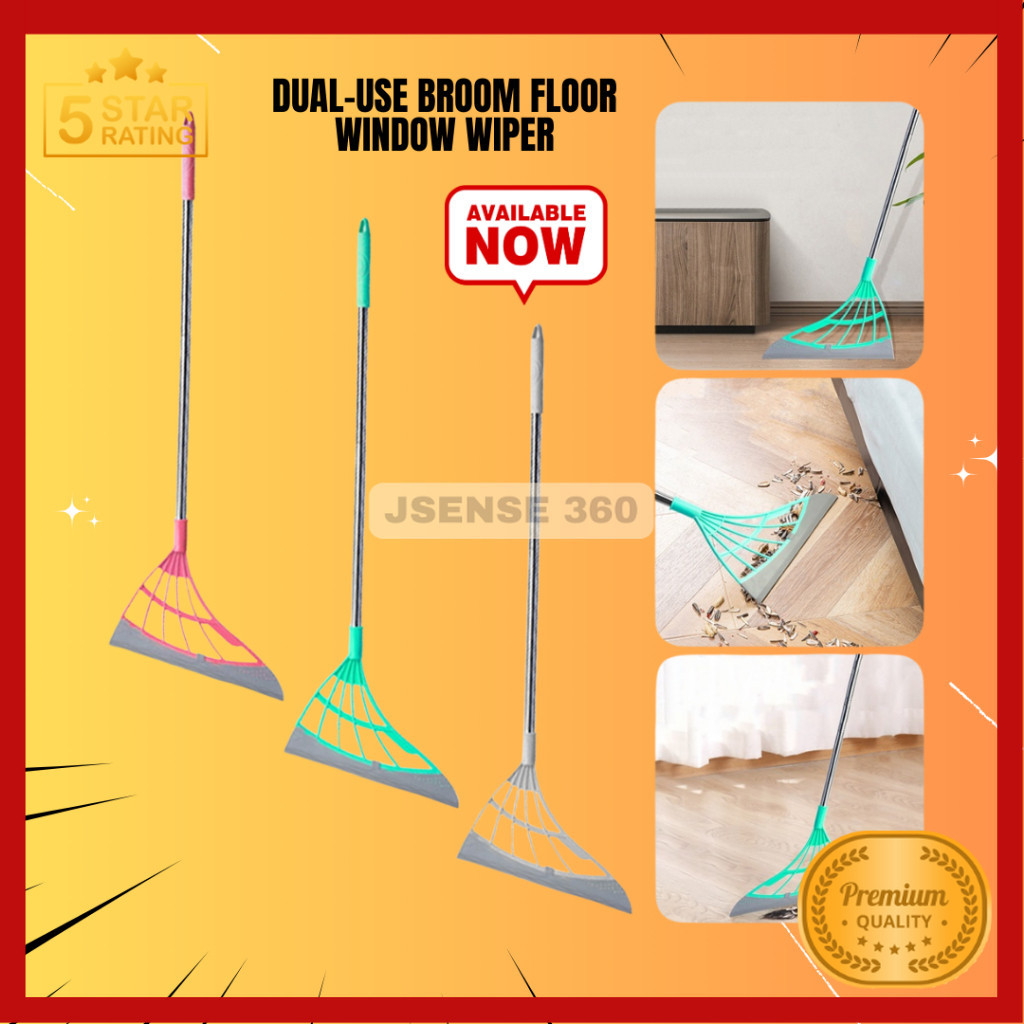 Dual-Use Broom Floor Window Wiper Scraper Detachable Long Handle Home ...