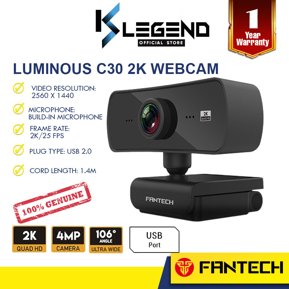 FANTECH LUMINOUS C30 QUAD HIGH DEF 1440P 2K QUAD HD USB Web Camera ...