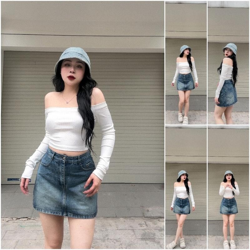 Jean skirt (CV 037) short back A letter high in Korean ulzzang style ...