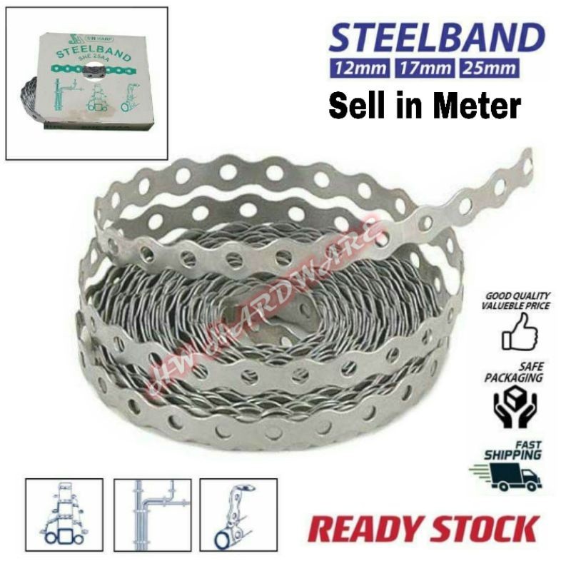 ( 1 METER ) SIN HARP STEELBAND PENGIKAT BESI STEEL BAND 12mm / 17mm ...