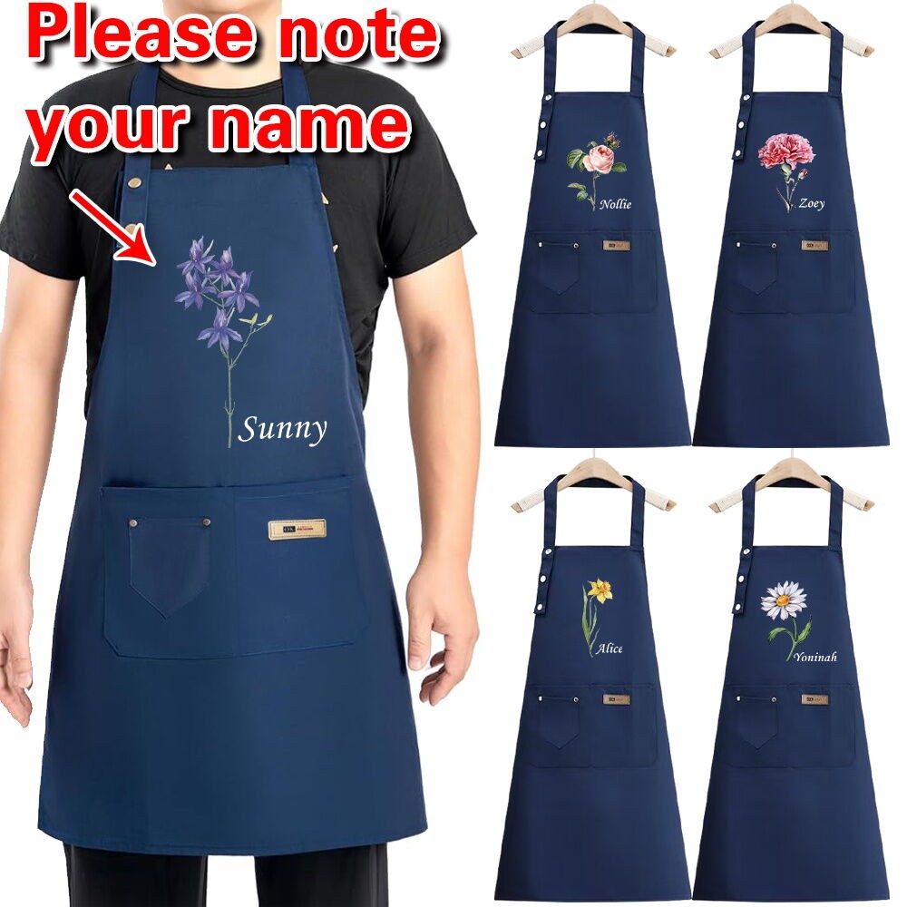 Customized blue kitchen apron standard style fashionable front pocket ...