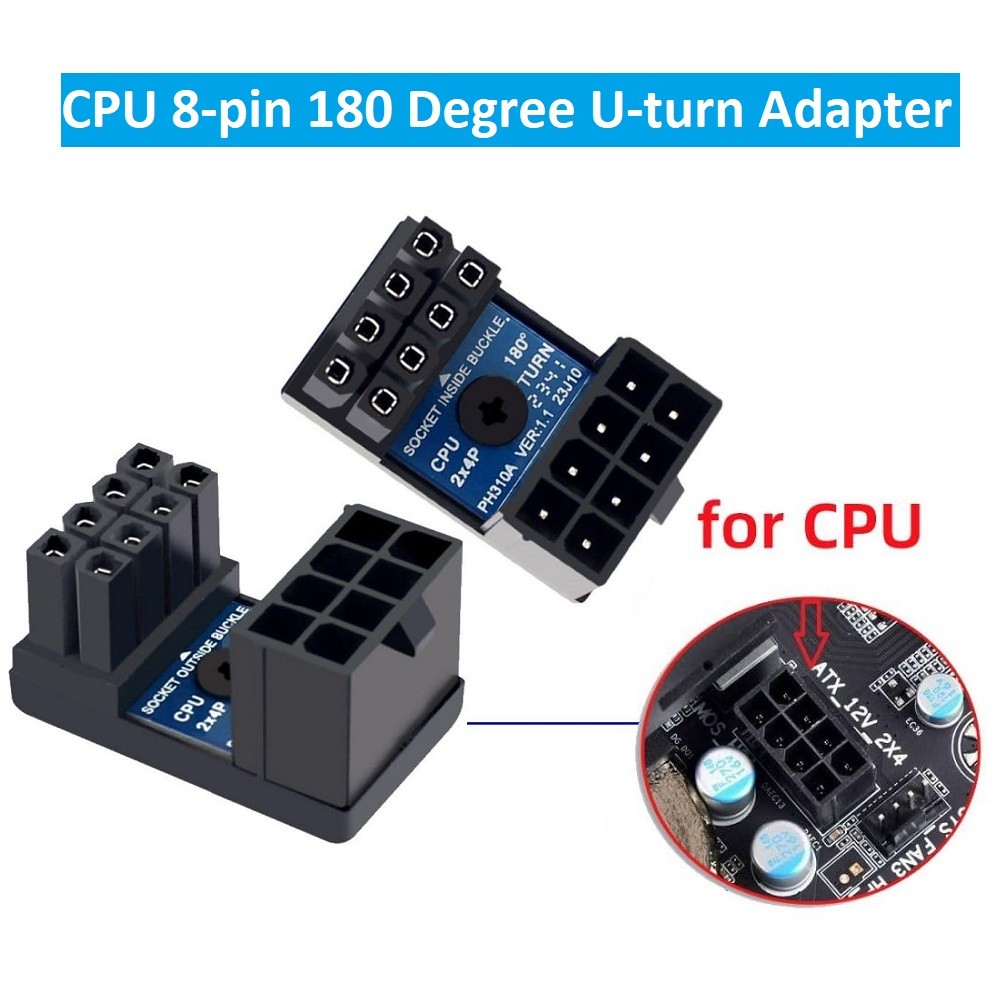 CPU EPS-12V 8-Pin U Turn 180 Degree Angle Adapter with Cover Backplate ...